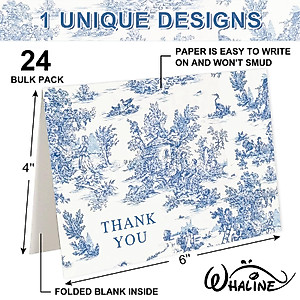 Whaline 24 Pack Blue White Thank You Cards with Envelopes Stickers Vintage Farmhouse Greeting Cards Chinoiserie Blank Note Cards for Birthday Baby Shower Party Supplies