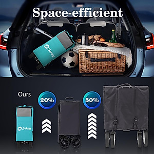 Sekey 220L Collapsible Foldable Wagon with 330lbs Weight Capacity, Heavy Duty Folding Wagon Cart with Big All-Terrain Wheels & Drink Holders (Turquoise)