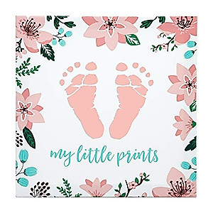 Kate & Milo Floral Baby Print Canvas, DIY Baby Handprint Or Footprint Art, Babyprints Keepsake Wall Art, Baby Girl Nursery Decor, New And Expecting Parents Gift, Floral Canvas
