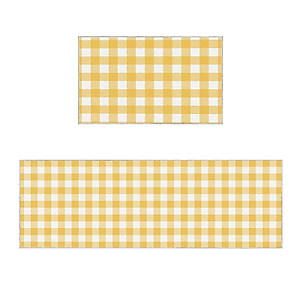 Kitchen Runner Rug, Country Style Yellow and White Buffalo Check Plaid Checkered Non Slip Runner Carpet Door Mats Floor Mat for Bedroom Bedside Laundry Bathroom Set of 2
