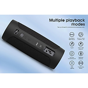 maio Portable Bluetooth Speaker, IP67 Waterproof Portable Wireless Speaker with 30W Loud Stereo Sound, Wireless Stereo Pairing, 15H Playtime, Perfect for Outdoor, Home, Party, and Travel - Black