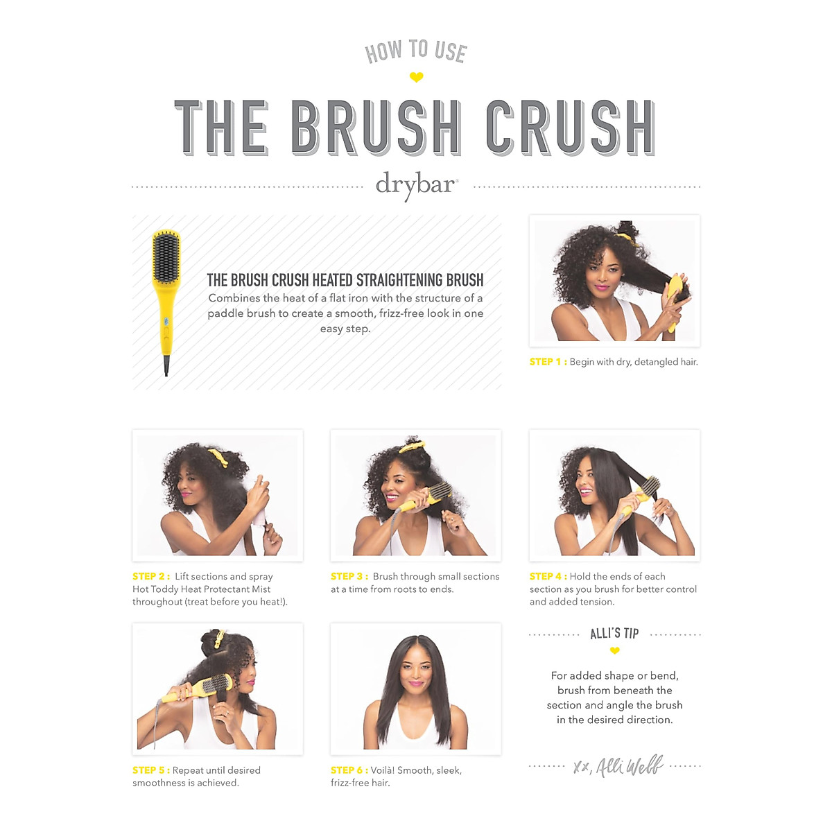 Drybar The Brush Crush Heated Straightening Brush | One Step Hair Straightener Brush, Smooth and Style for Frizz-free Hair, Works With All Hair Types