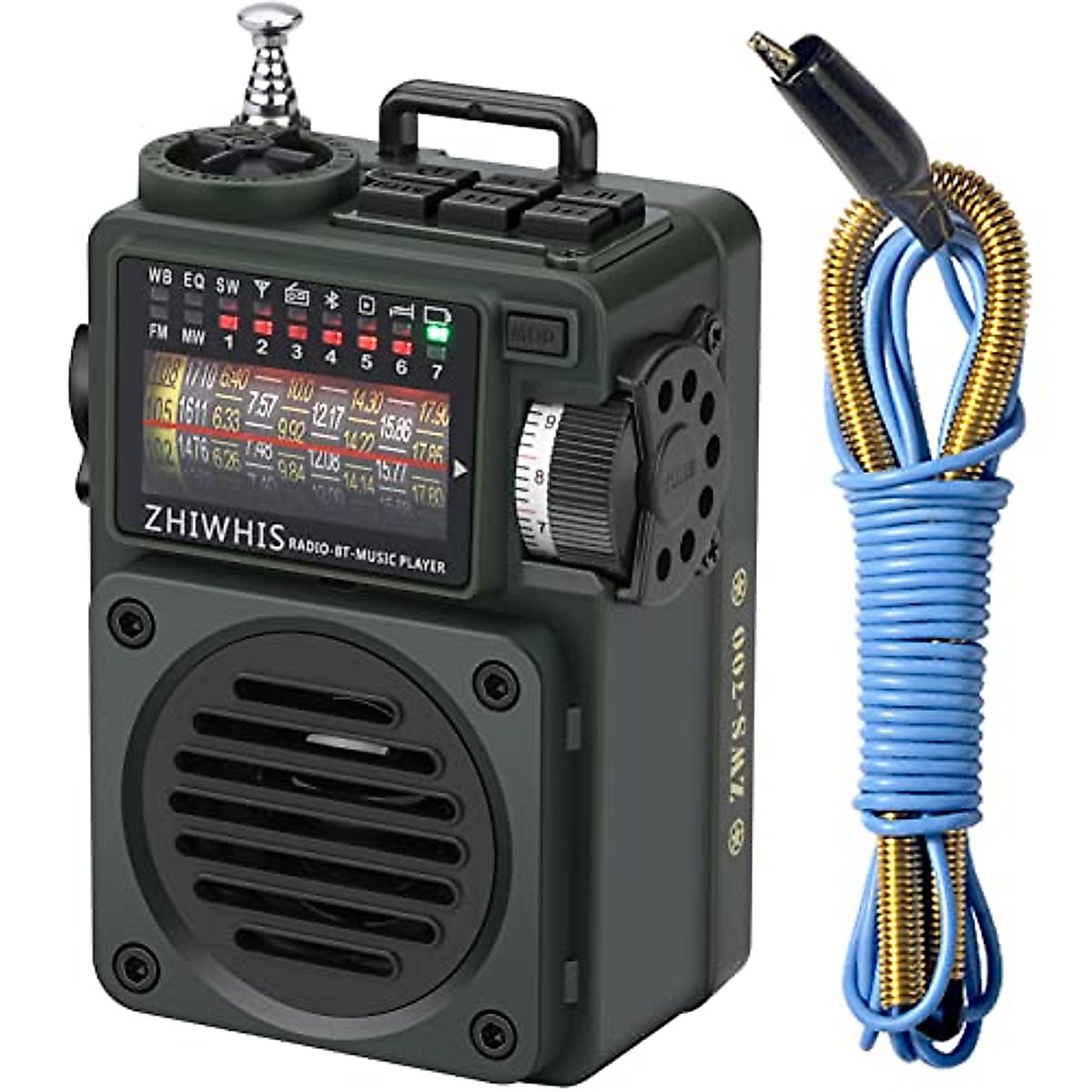 ZHIWHIS Shortwave Radio, Bluetooth Speakers with Sleep Timer, Weather AM FM SW Radios with NOAA Alerts, Retro Analog Tuner with Preset, Rechargeable MP3 Player with 6 EQ Support MicroSD Card ZWS-700