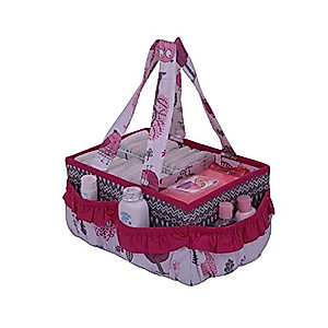 Bacati Owls Girls Cotton Nursery Storage Caddy, Pink/Grey