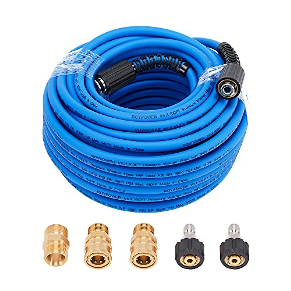 FIXFANS Pressure Washer Hose – 1/4" X 100 FT High Power Washer Extension Hose – Kink & Wear Resistant High Pressure Hose for Replacement – Compatible with M22 Fittings – 3600PSI