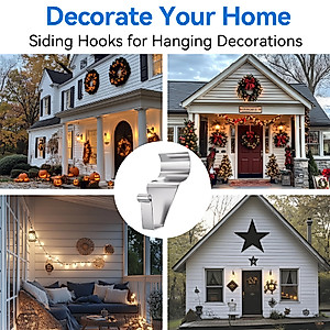 Amuille 20 Pack Vinyl Siding Hooks, No Hole Siding Hanging Hangers, Heavy-Duty Stainless Steel Vinyl Siding Hanger, Reusable Siding Clips for Hanging Holiday Decorations, Plaques, String Light