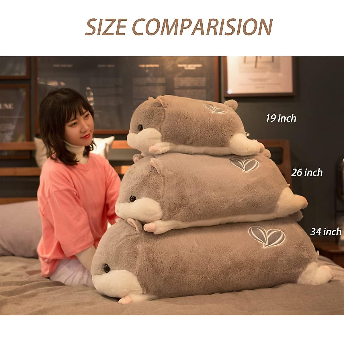 Hofun4U Hamster Plush Pillow,Hamster Stuffed Animal,Guinea Pig Plush Hugging Pillow, Mouse Plush Christmas for Girls Boys Adults (Brown,19 inch)