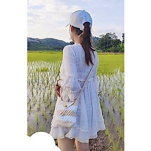 Ifem Crochet Tote Bag - Cute Knitting Tote Bags woven bag For women aesthetic Trendy Beach Bag.handmade knit bags. (simple style 2)