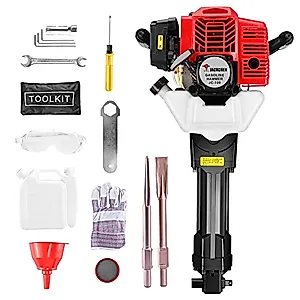 Gas Powered Demolition Jack Hammer 52 cc, JACKCHEN 2 Stroke Gasoline Concrete Breaker with 2 Chisels, 7000RPM and 55J, Designed For Heavy Concrete And Metalworking Projects