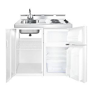 Summit Appliance C39EL 39" Wide All-In-One Kitchenette, 2-Burner Cooktop, 2-Door Refrigerator-Freezer Included, Sink And Faucet, 115V Operation with Pre-Installed Cords