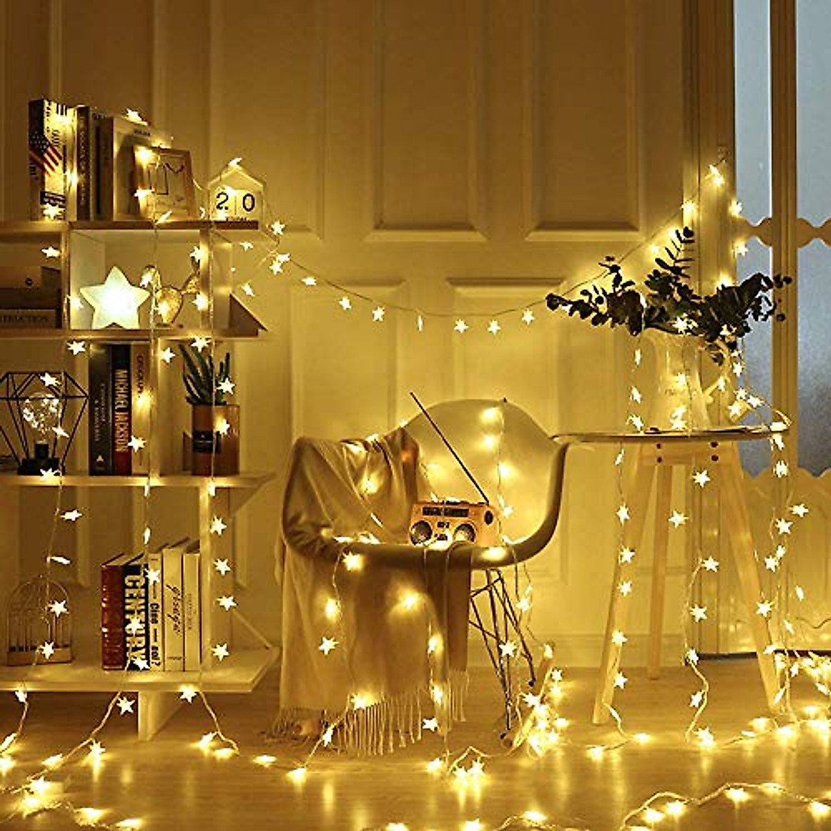 Merdeco Star String Lights, 16ft/5m 50 LED Plug in String Lights Warm White Fairy Lights for Christmas/Wedding/Party Indoor and Outdoor Decoration