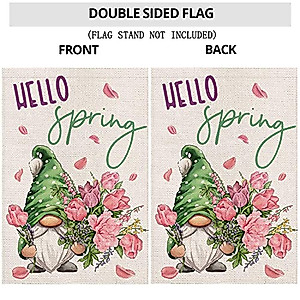 Hello Spring Garden Flag for Outside 12x18 Double Sided,Gnome with Flowers Small Yard Flag, Summer Seasonal Decors for Outdoor Anniversary Wedding Farmhouse Holiday