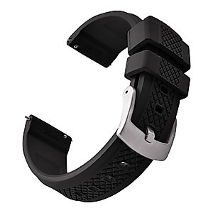 JWNSPA Fluorine Rubber FKM/FPM Watch Band - 20mm 22mm Quick Release Soft Diving Strap for Men Women(Black,22mm)