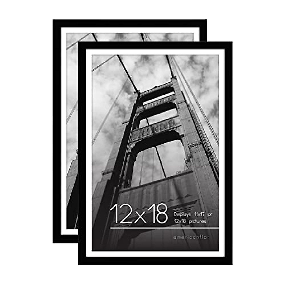 Americanflat 12x18 Picture Frame in Black - Set of 2 - Use as 11x17 Picture Frame with Mat or 12x18 Frame Without Mat - Includes Sawtooth Hanging Hardware for Horizontal or Vertical Display