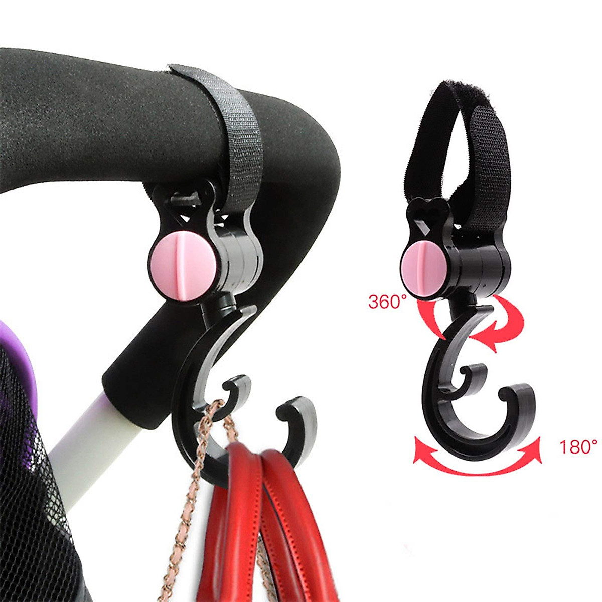 Baby Stroller Hooks, 4 Pack of Multi Purpose Hooks Adjustable Hanger Mommy Bag Hooks for Hanging Diaper Bags,Purse,Stroller Organizer