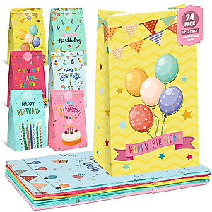 VGOODALL 24PCS Happy Birthday Party Favor Bags, Birthday Theme Goodie Bags Gift Bags Treat Bags for Kids Birthday Party