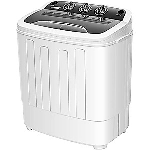 VIVOHOME Electric Portable 2 in 1 Twin Tub Mini Laundry Washer and Spin Dryer Combo Washing Machine with Drain Hose for Apartments 13.5lbs Black & White