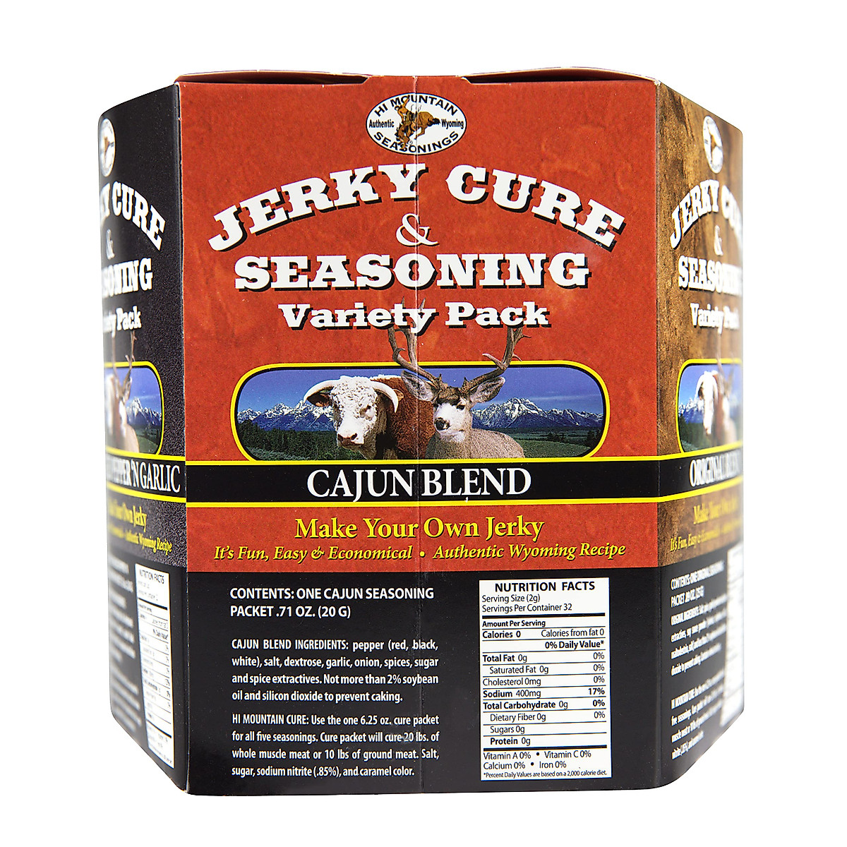 Hi Mountain Jerky Seasoning and Cure Kit - VARIETY PACK #1: Original, Mesquite, Hickory, Cracked Pepper N’ Garlic, & Cajun Flavors. Create Delicious & Flavorful Jerky at Home