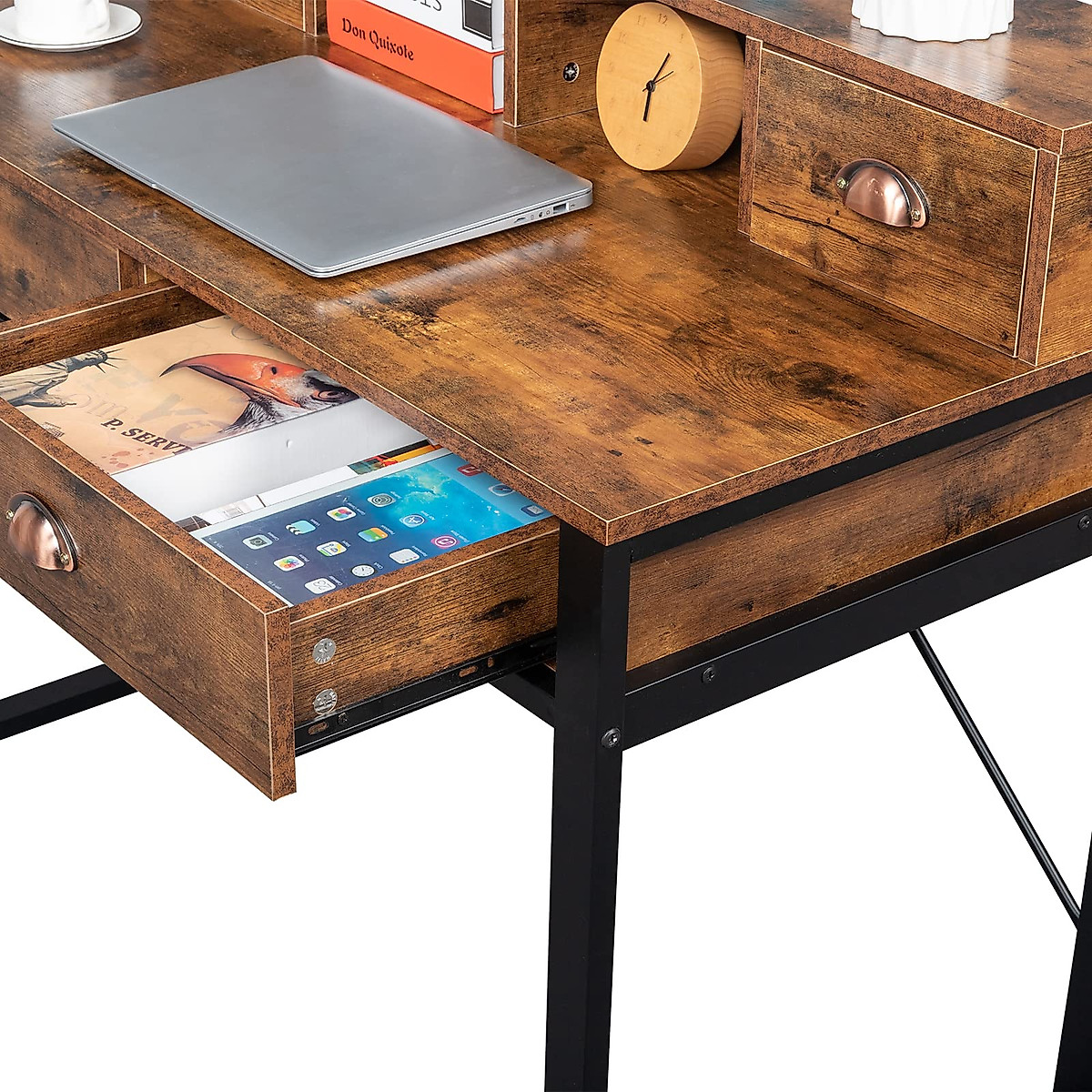 GAJUST Rustic Brown Corner Desk with Monitor Stand Riser