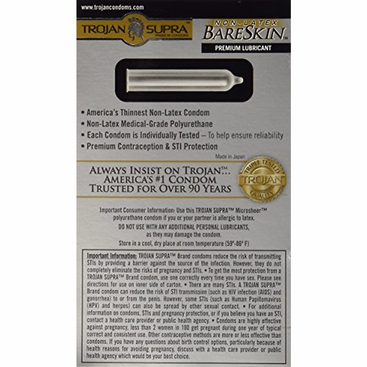 Trojan Supra Lubricated Premium Condoms MicroSheer Polyurethane Ultra-Thin 6 ea (Pack of 4)