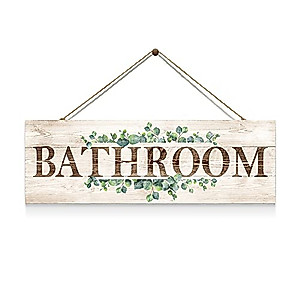 Bathroom Sign Wall Decor, Bathroom Wall Art Farmhouse Bathroom Sign Wood Hanging Wall Plque Decorative for Bathroom, Christmas Gift for Home, 4.7x13.7 Inch, Small