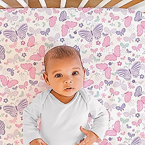 The Peanutshell Crib Bedding Set for Baby Girls, Butterfly Song, 3 Piece Set