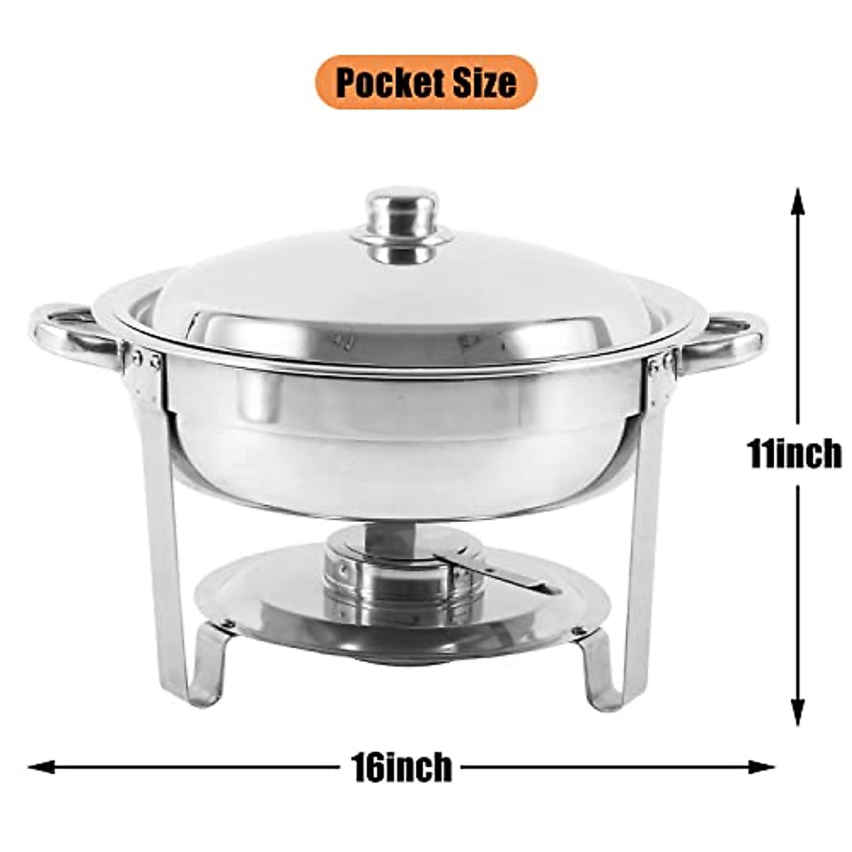 HORESTKIT Round Chafing Dishes Stainless Steel Foldable Chafers and Buffet Warmers Sets, 5QT Foldable Complete Food Warmer, Sliver, 2 Packs