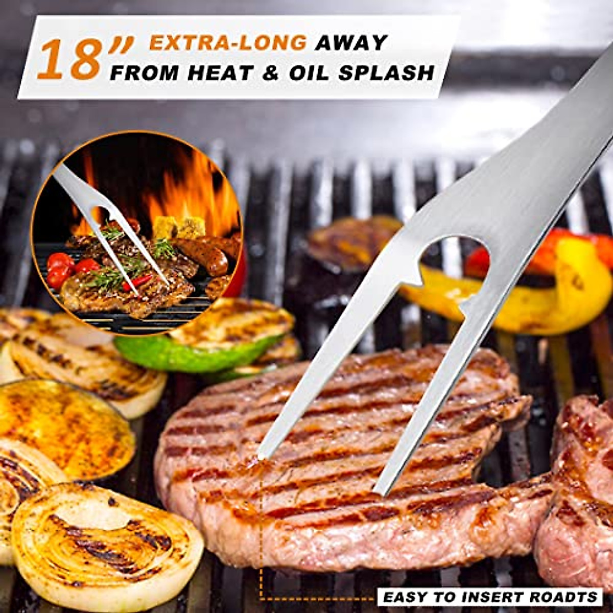 POLIGO 5PCS BBQ Grill Accessories Set in Carrying Bag Bundle with Safe Stainless Steel Wire Grill Brush and Scraper for All Barbecue Grills - Ideal Birthday Father's Day Grilling Gifts for Men Dad
