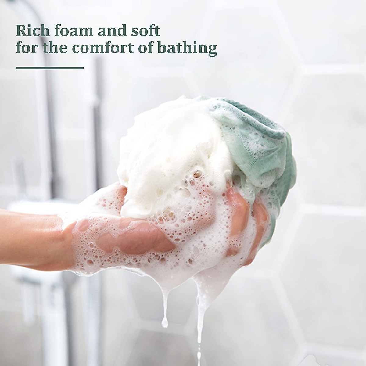 XTF2015 Bath Sponge Shower Loofahs, Soft Net Body Scrubber Sponge Ball, Durable Mesh Pouf Bath Loofah Sponge Body Wash Puff, Pack of 4 (4 Packs, 4)