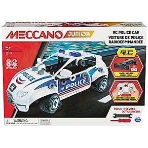 Meccano Junior, RC Police Car with Working Trunk and Real Tools, Toy Model Building Kit, STEM Toys for Kids Ages 5 and up