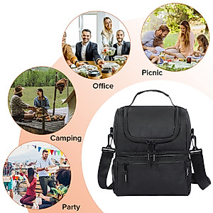 BesyPro Insulated Dual Compartment Lunch Bag for Women Men,Leakproof Cooler Food Bag with Shoulder Strap for Unisex Adult,Thermal Bento Lunch Bag for Work,Picnic,Beach Black