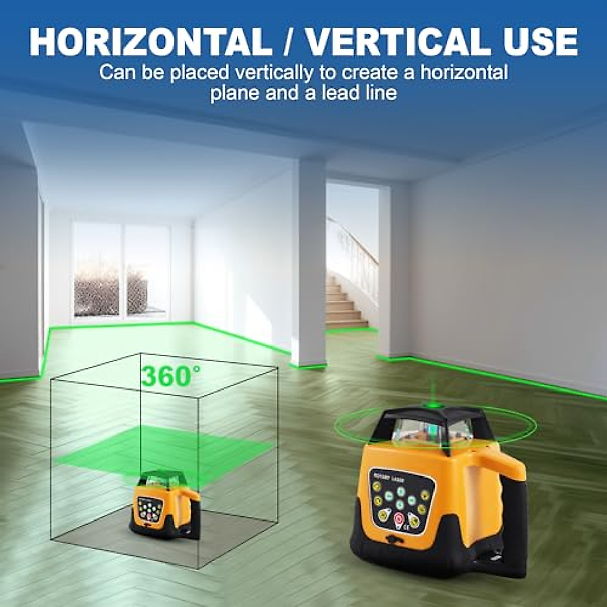 Iglobalbuy Rotary Laser Level Green Laser Self Leveling Kit, 500M Green Beam 360° Automatic Horizontal/Vertical Self-leveling Rotary Rotating Laser Level with Remote Control + Receiver