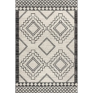 JONATHAN Y MOH208B-8 Aksil Moroccan Beni Souk Indoor Farmhouse Area, 8 ftx10 ft & MOH200A-8 Amir Moroccan Beni Souk Indoor Area-Rug Bohemian Farmhouse Rustic Geometric Easy, 8x10, Cream, Black