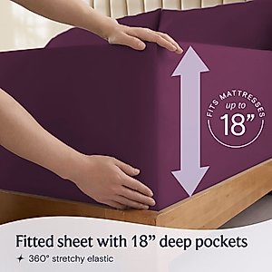 LuxClub Twin Sheets - Soft Twin Bed Sheets for Boys and Girls, 4 PC Deep Pockets 18" Eco Friendly Wrinkle Free Kids Fitted Sheets Machine Washable Hotel Bedding Silky Soft- Eggplant Twin