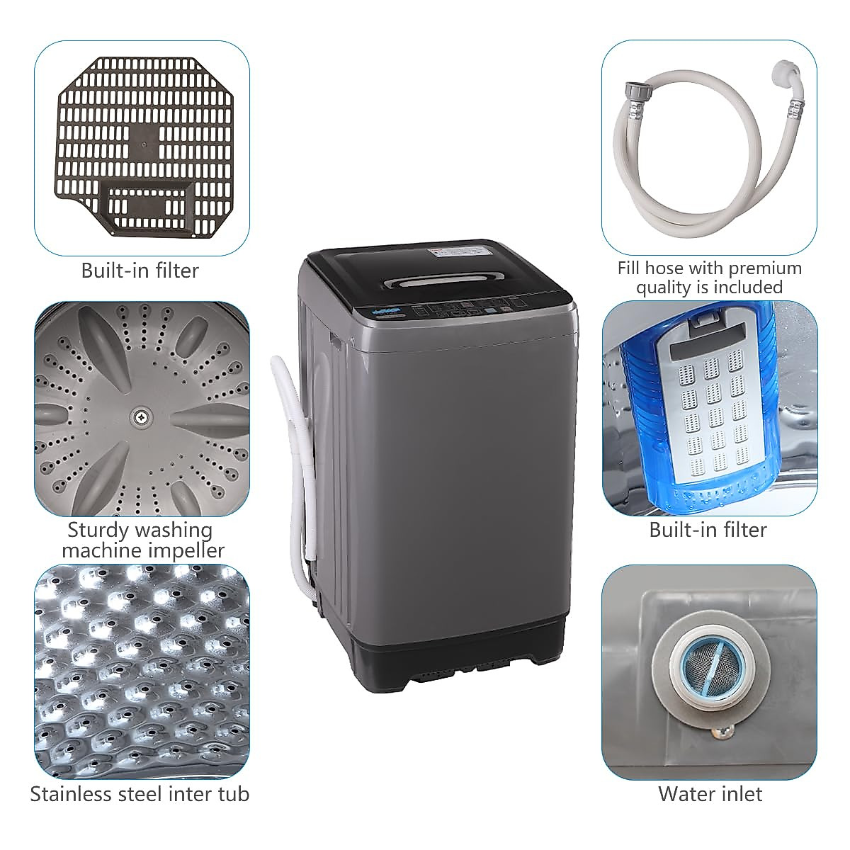 Full Automatic Washer And Dryer Combo, Portable Washing Machine, 13.2 Lbs Compact Washer With Stainless Steel Inner Barrel,10 Wash Programs/Led Display/8 Water Levels/Faucet Adapter,For Home,Apartment