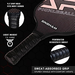 SINSHAM Graphite Pickleball Paddles Set of 4 Graphite Pickleball Paddles with 6 Pickleball Balls,4 Additional Cushion Grip,1 Portable Carry Bag;Growth of Pickleball Paddles for Families and Friends