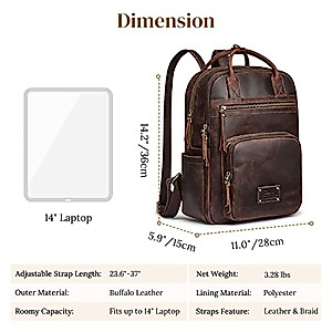 S-ZONE Vintage Genuine Leather Backpack Purse for Women Men Rucksack Travel Daypack with Luggage Sleeve