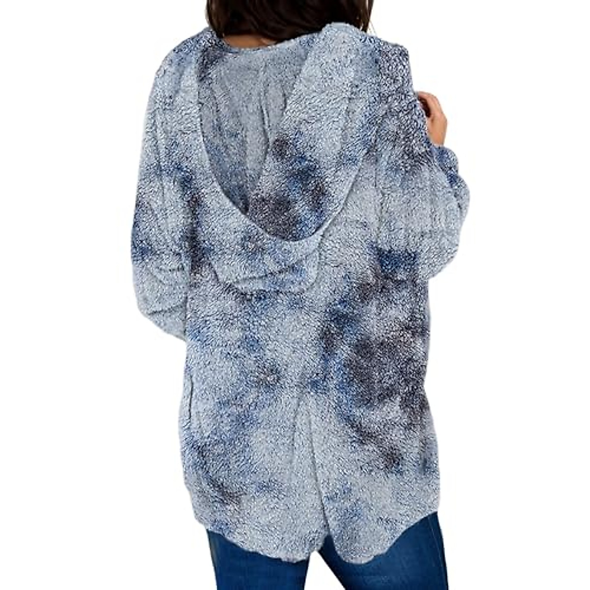 Dokotoo Womens Fashion Plus Size Ladies Chunky Fuzzy Winter Fall Oversized Open Front Long Sleeve Fleece Pocket Hooded Cardigan Sweater Jacket Coat Outerwear Tie Dye Blue XX-Large