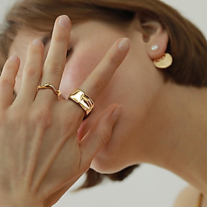 FIBO STEEL 12PCS Gold Rings for Women: 18K Gold Plated Chunky Stacking Rings Set