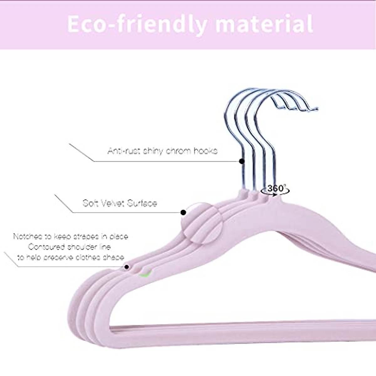 veeyidd Kids Velvet Clothes Hangers, Non Slip Baby Hangers Pink (11.6" Inch - 40 Pack)