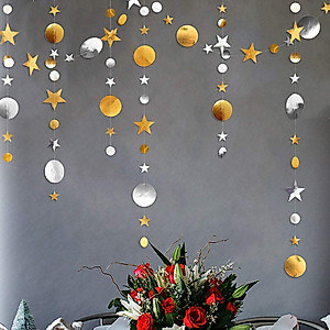 Decor365 Gold Silver Star Circle Garlands Decorations Glitter Twinkle Little Star Streamer Backdrop Hanging Banner Kids Planet Galaxy Birthday/Bday Bridal Bachelorette Ramadan EID Graduation Decor