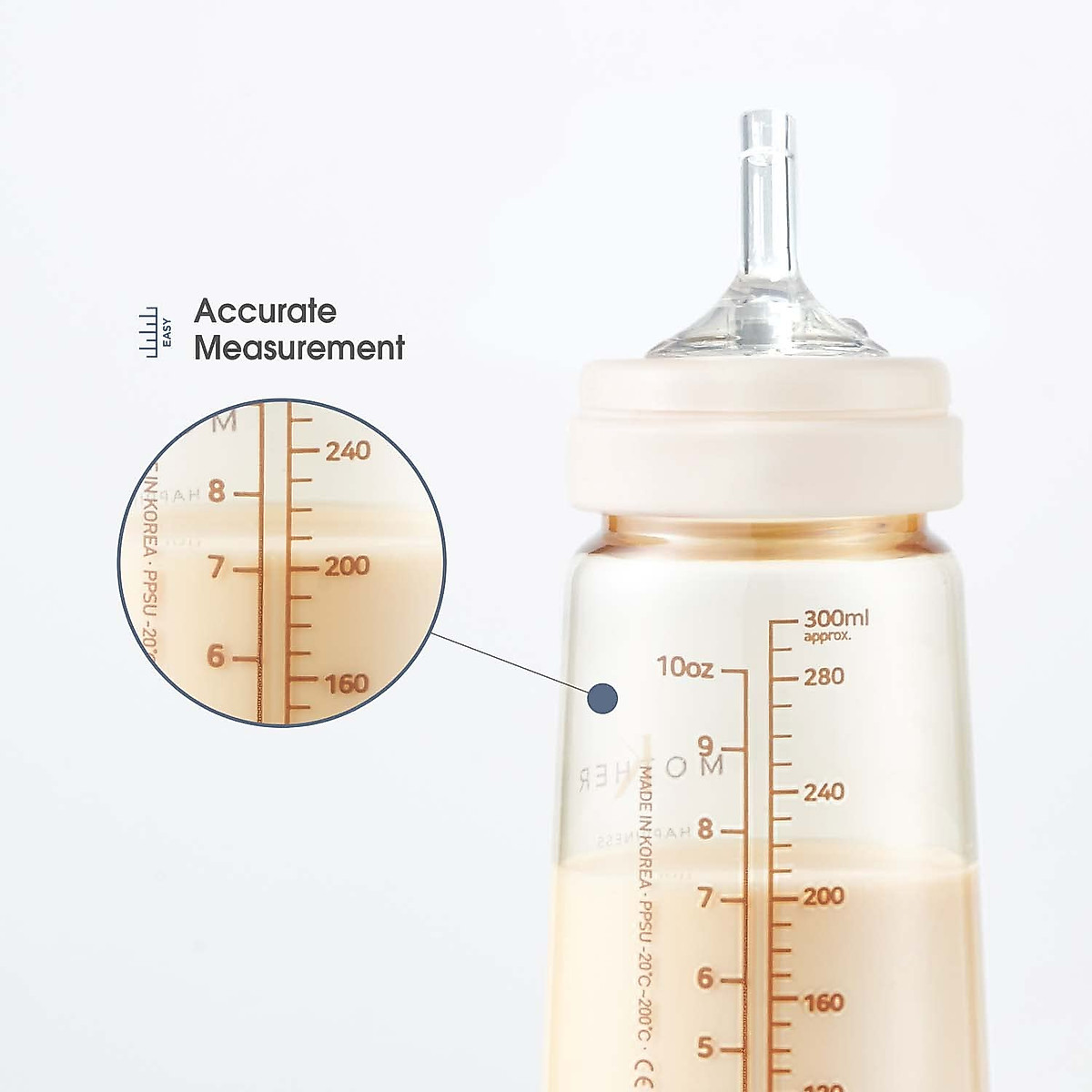 MOTHER-K No-Spill Sippy Cup with Weighted Straw with Handle, Drink from Any Angle for Babies & Toddlers, Customizable, PPSU Learner Cup, Ivory (10 oz)