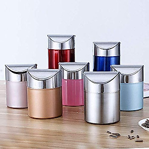 ZHOUWHJJ Mini Countertop Brushed Stainless Steel Swing Lid Trash Can Set, Come with Trash Bag, 1.5 L / 0.40 Gal, Multiple Color Options, Silver