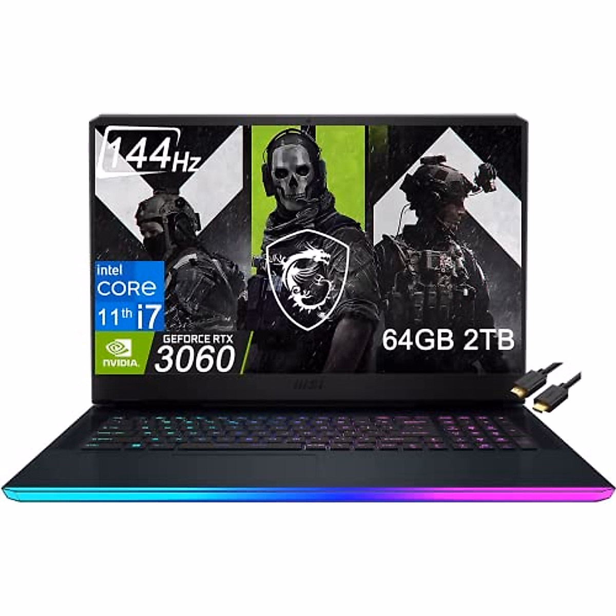 2022 MSI GE76 Raider 17.3" 144Hz (Intel 8-Core i7-11800H, 64GB RAM, 2TB PCIe SSD, RTX 3060), FHD Gaming Laptop, Thunderbolt 4, Webcam, RGB Backlit, IST HDMI, Windows 10