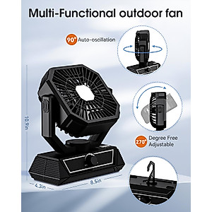 Portable Fan Rechargeable, 20000mAh Battery Powered Fan with LED Lantern, Table Fan, Camping Essentials, USB C Battery Operated Camping Fan for Travel, Picnic, Barbecue, Fishing, Office, Home