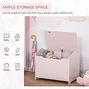 Qaba Kids Toy Chest Wooden Toy Storage Organizer Chest Box with Magnetic Hinge, Large Storage Space, & Groove Handle, Pink
