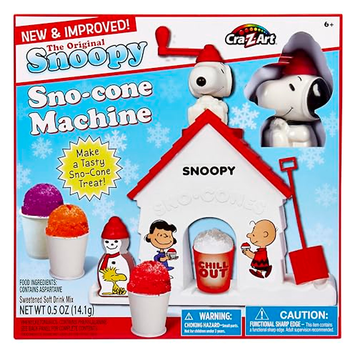 Snoopy SNO-Cone Machine, Snow Cone Shaved Ice Maker Ice Shaver, Snoopy House Shaped Shaved Ice Maker Comes with Fruit Punch Flavor Packet, Ages 6 and Up