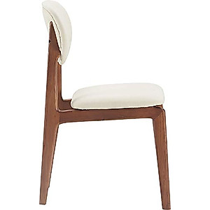 Elle Decor Coralie Mid-Century Modern Upholstered Dining Chair, Walnut-Stained Wood and Tapered Legs, Buttercream