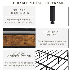 RIDFY Queen Bed Frame with Industrial Headboard and Footboard, Heavy Duty Platform Bed Frame with Under-Bed Storage, Mattress Foundation, Metal Slat Support, Noise-Free, No Box Spring Needed