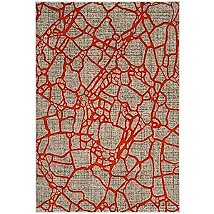 SAFAVIEH Porcello Collection Area Rug - 5'2" x 7'6", Light Grey & Orange, Modern Abstract Design, Non-Shedding & Easy Care, Ideal for High Traffic Areas in Living Room, Bedroom (PRL7737F)
